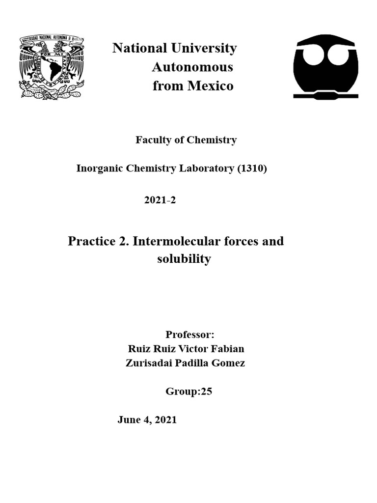 Practice 2. Intermolecular Forces and Solubility | PDF | Chemical ...