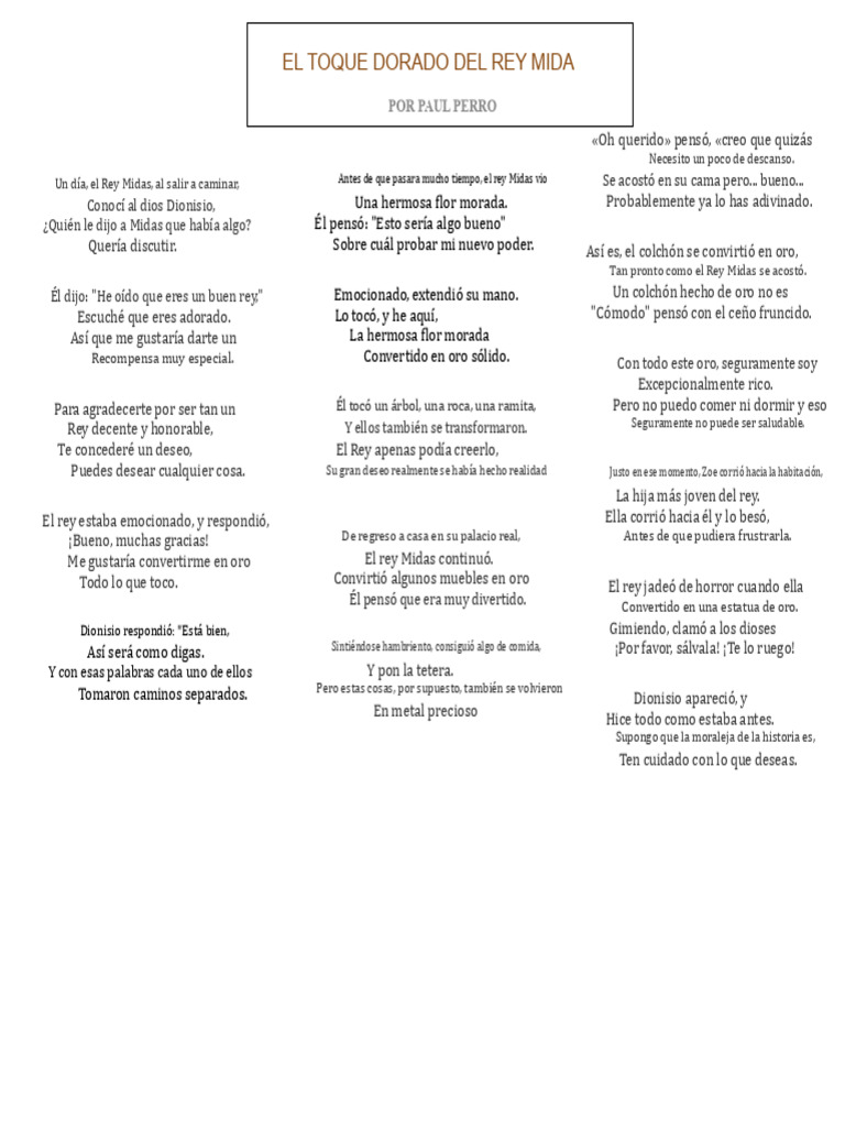 El Toque Dorado de El Rey Midas - Poema | PDF | Dioniso