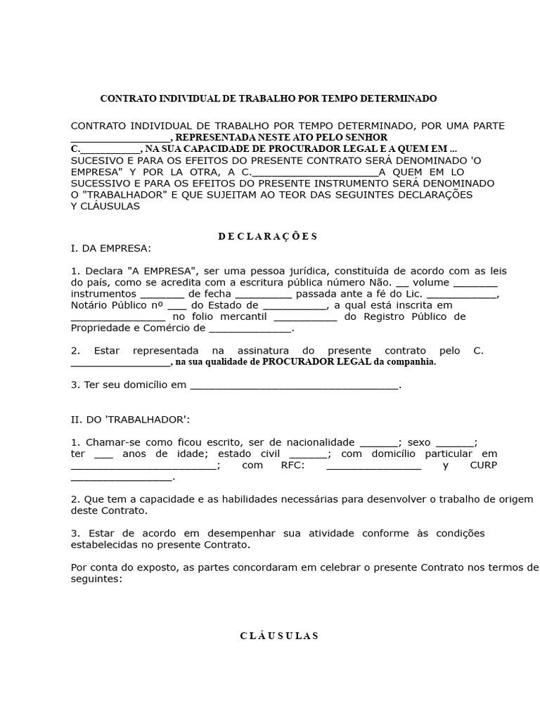 Contrato de Trabalho Por Prazo Determinado | PDF | Férias trabalhistas | Salário