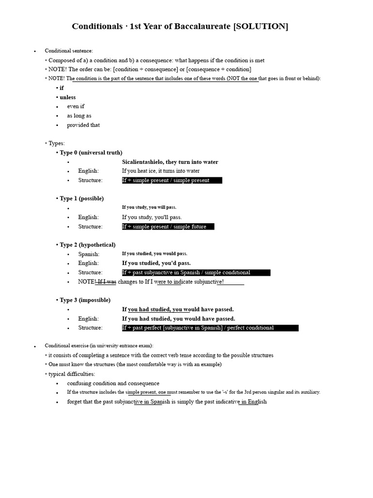 Conditional Solutions 1st Baccalaureate | PDF | Semantics | Language Mechanics