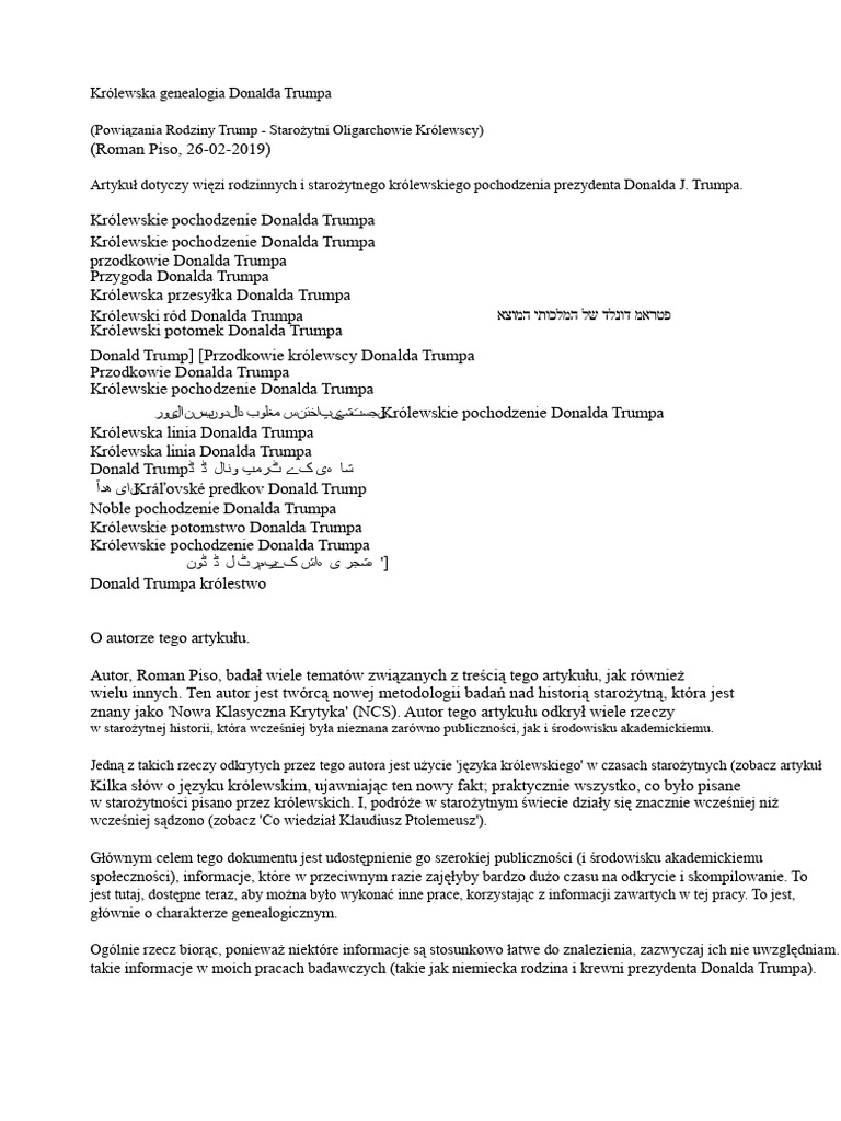Królewska Genealogia Donalda Trumpa | PDF