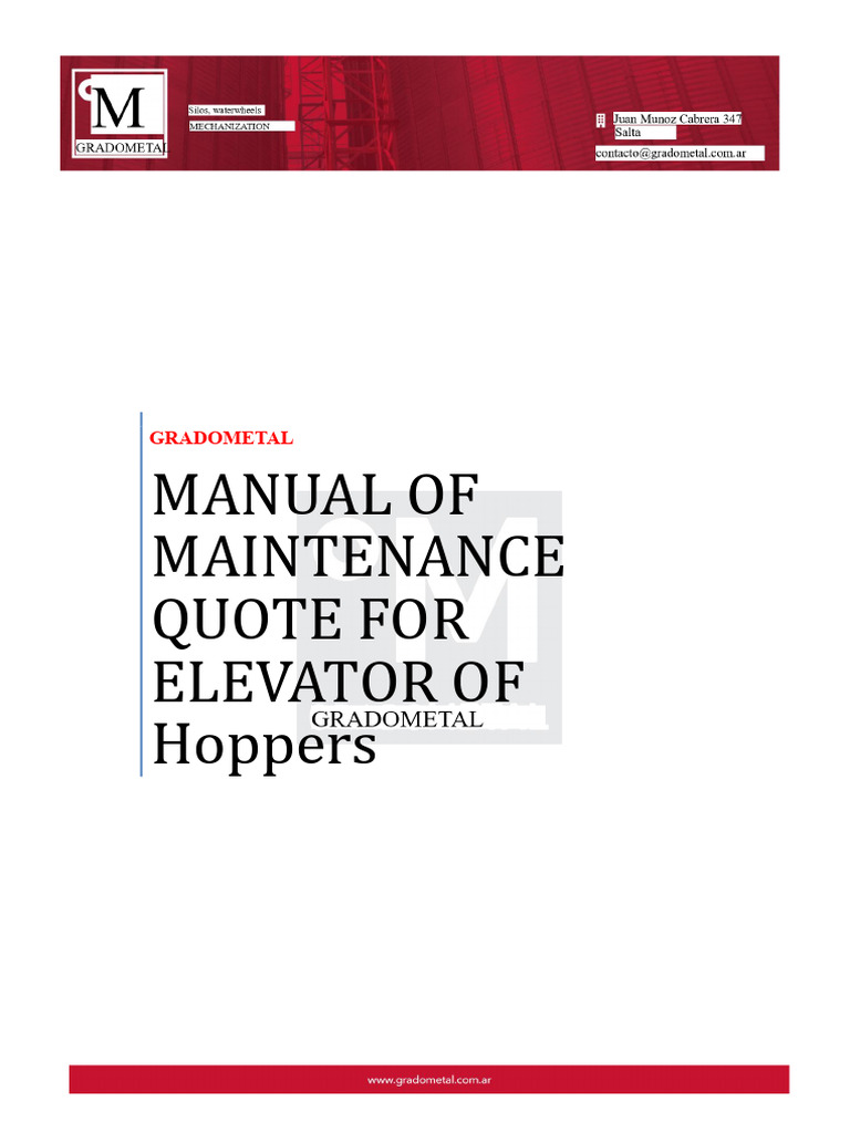 Preventive Maintenance Manual For Bucket Elevator-1 | PDF | Bearing (Mechanical) | Elevator
