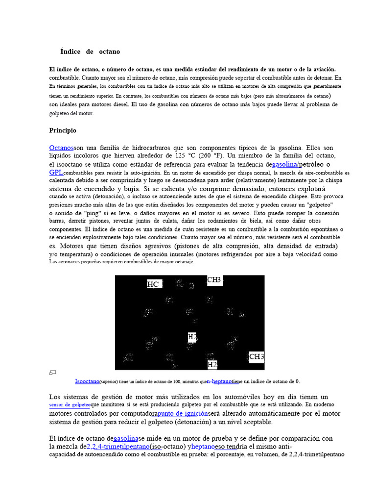 Índice de Octano: Rendimiento y Tipos | PDF | Motor diesel | Gasolina