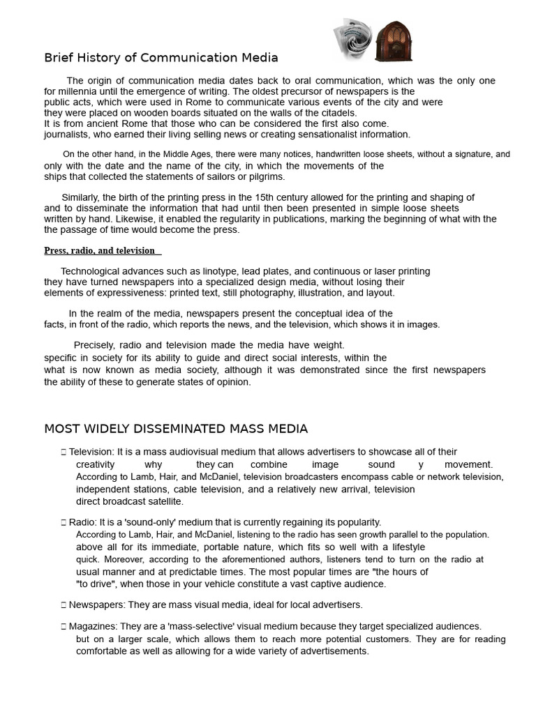 Brief History of The Media | PDF | Mass Media | Television