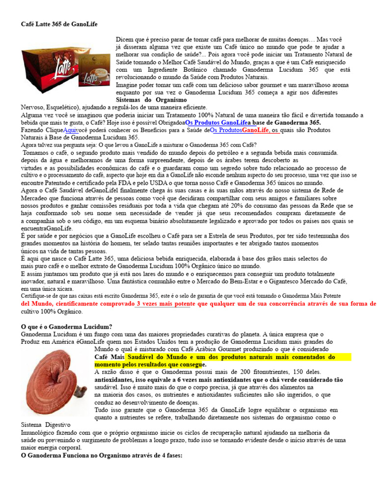 Café Latte 365 Da GanoLife | PDF | Antioxidante | Corpo humano