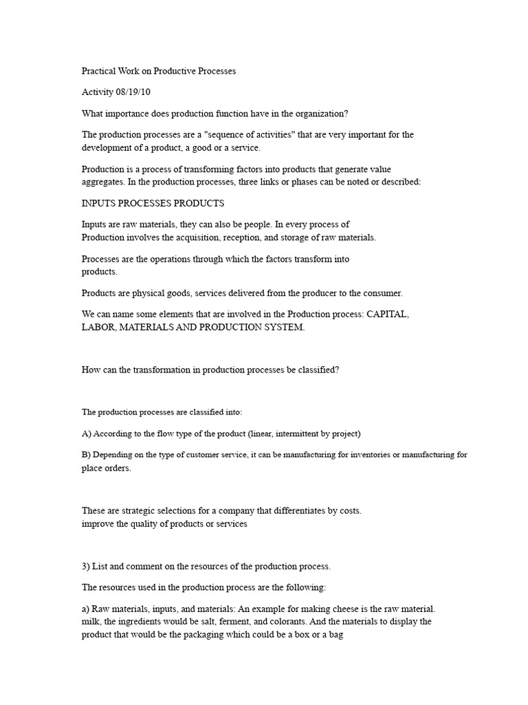Practical Work On Production Processes | PDF | Logistics | Capital ...