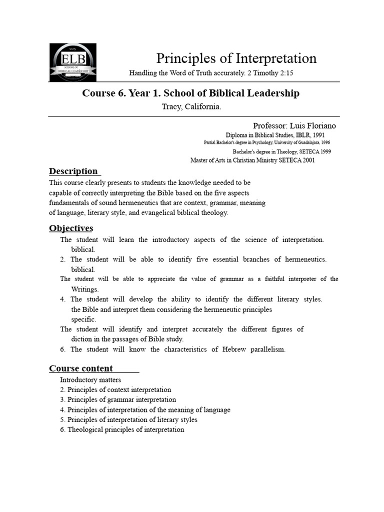 A106 Principles of Biblical Interpretation | PDF | Grammatical Gender ...