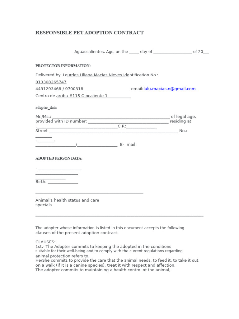 Responsible Pet Adoption Contract | PDF | Justice | Crime & Violence