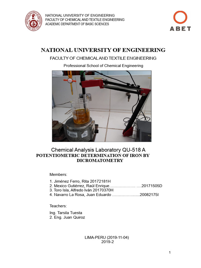 Potentiometric Iron Analysis via Dichromatometry | PDF | Ferromagnetism ...