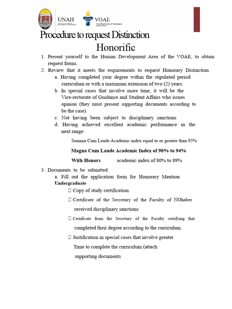 Procedure To Request Honorary Distinction | PDF
