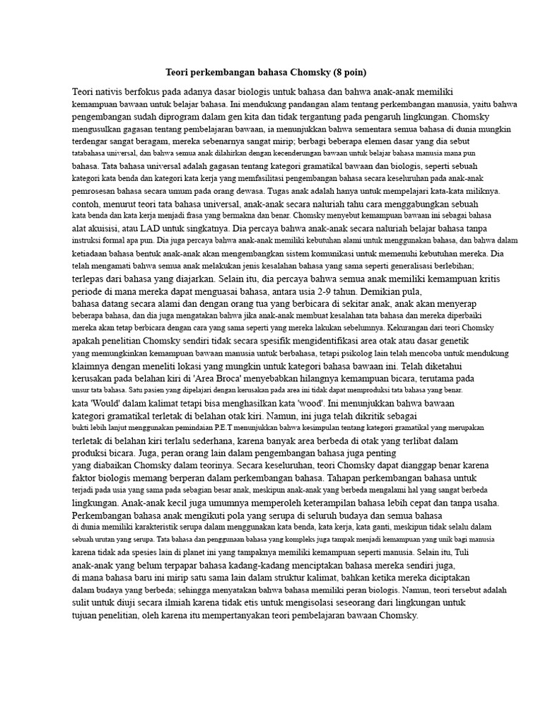 Teori Perkembangan Bahasa Chomsky vs Vygotsky | PDF