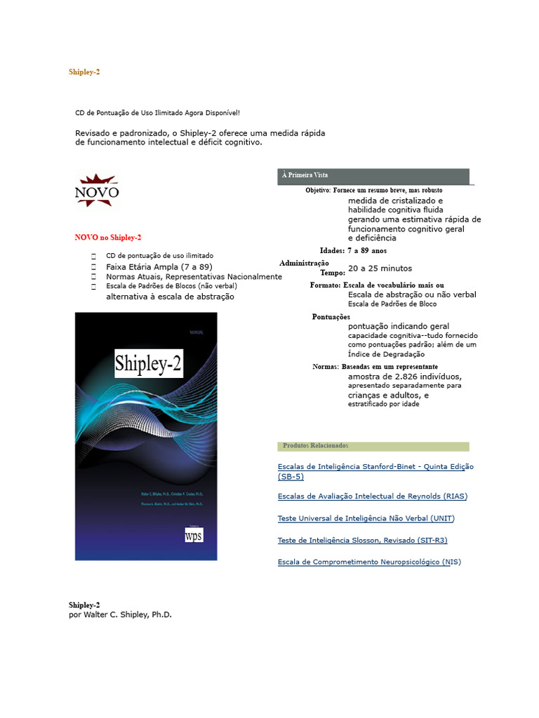 Shipley 2 | PDF | Inteligência | Psicologia