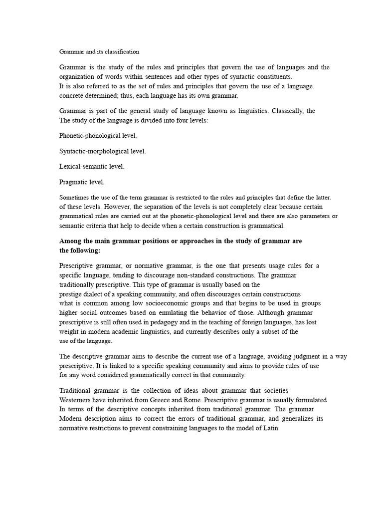 Grammar and Its Classification | PDF | Grammar | Syntax