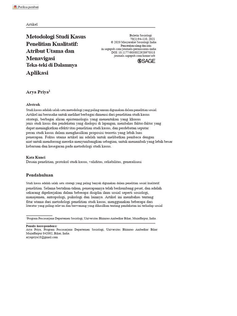 Priya 2020 Metodologi Studi Kasus Penelitian Kualitatif Atribut Kunci ...