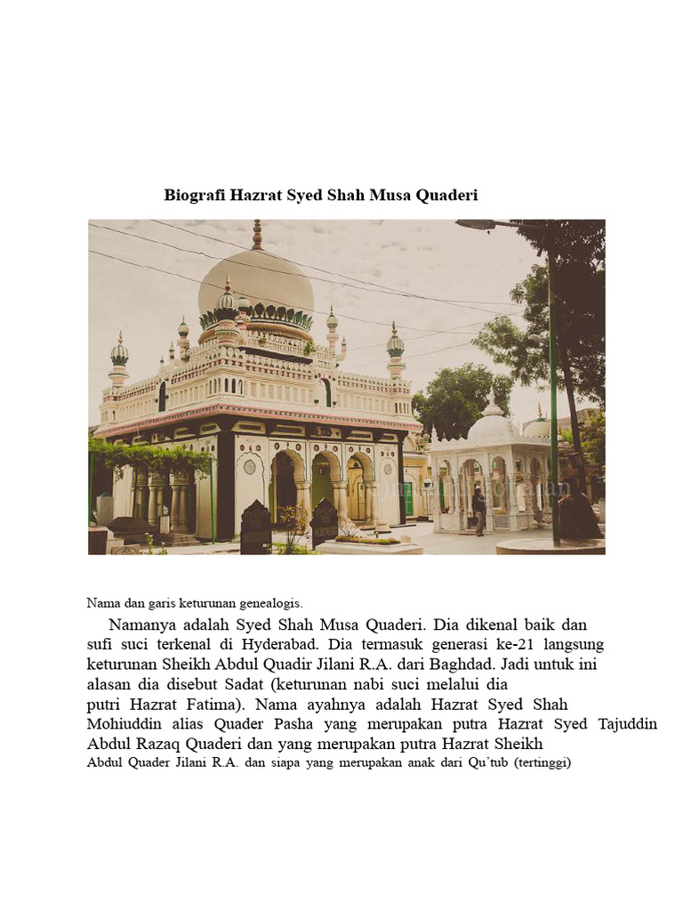 Biografi Hazrat Syed Shah Musa Quaderi | PDF