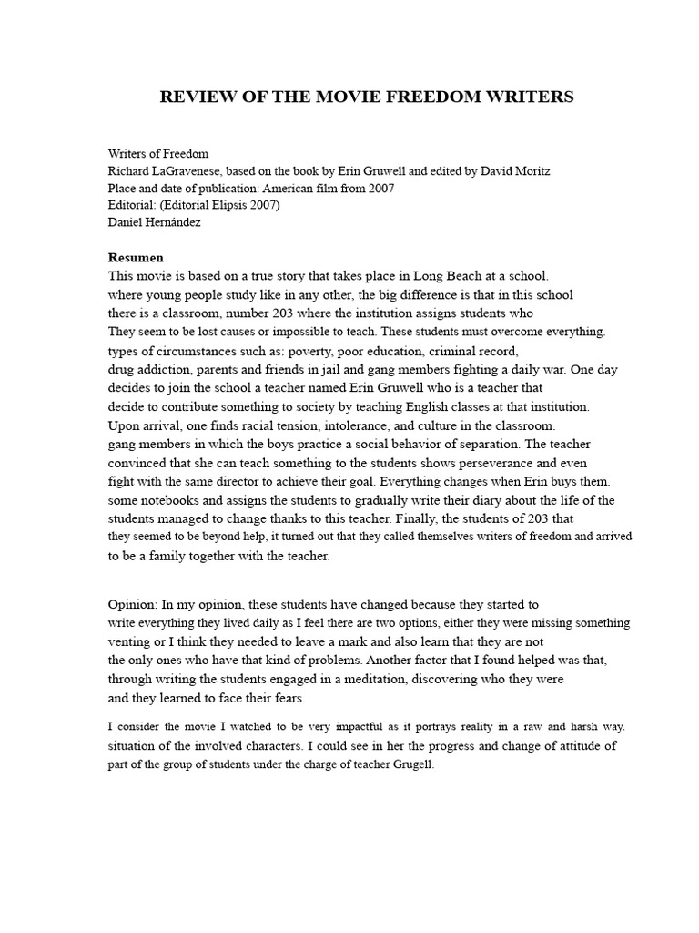 Freedom Writers Movie Review Summary | PDF