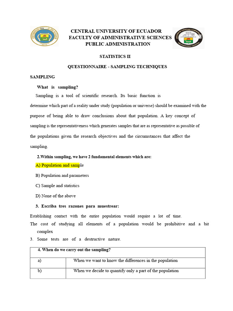 Questionnaire - Sampling Techniques | PDF | Sampling (Statistics ...