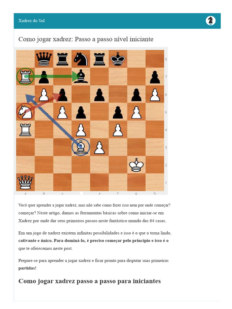 Como Jogar Xadrez Passo A Passo Nível Iniciante | PDF | Xadrez ...