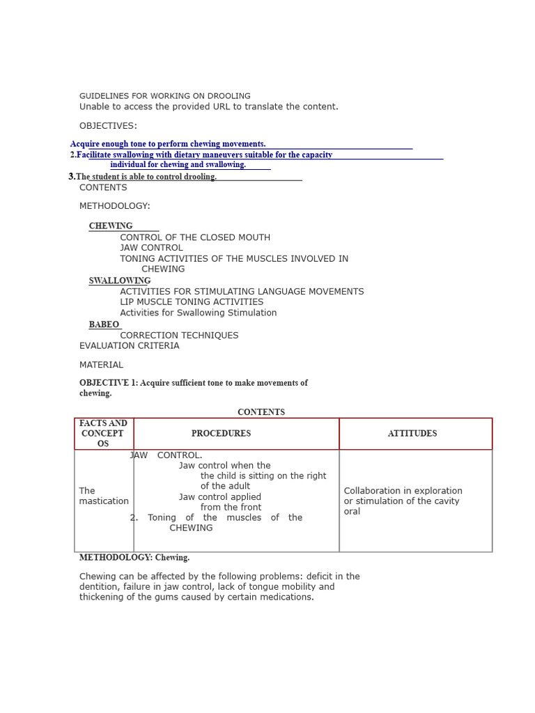 Guidelines For Working On Chewing and Drooling | PDF | Tongue | Mouth