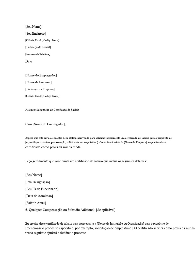 Carta de Certificado de Salário de Funcionário para RH 1 | PDF
