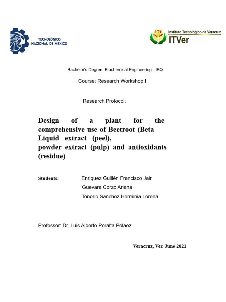 Research Protocol - Beet - Workshop I | PDF | Beetroot