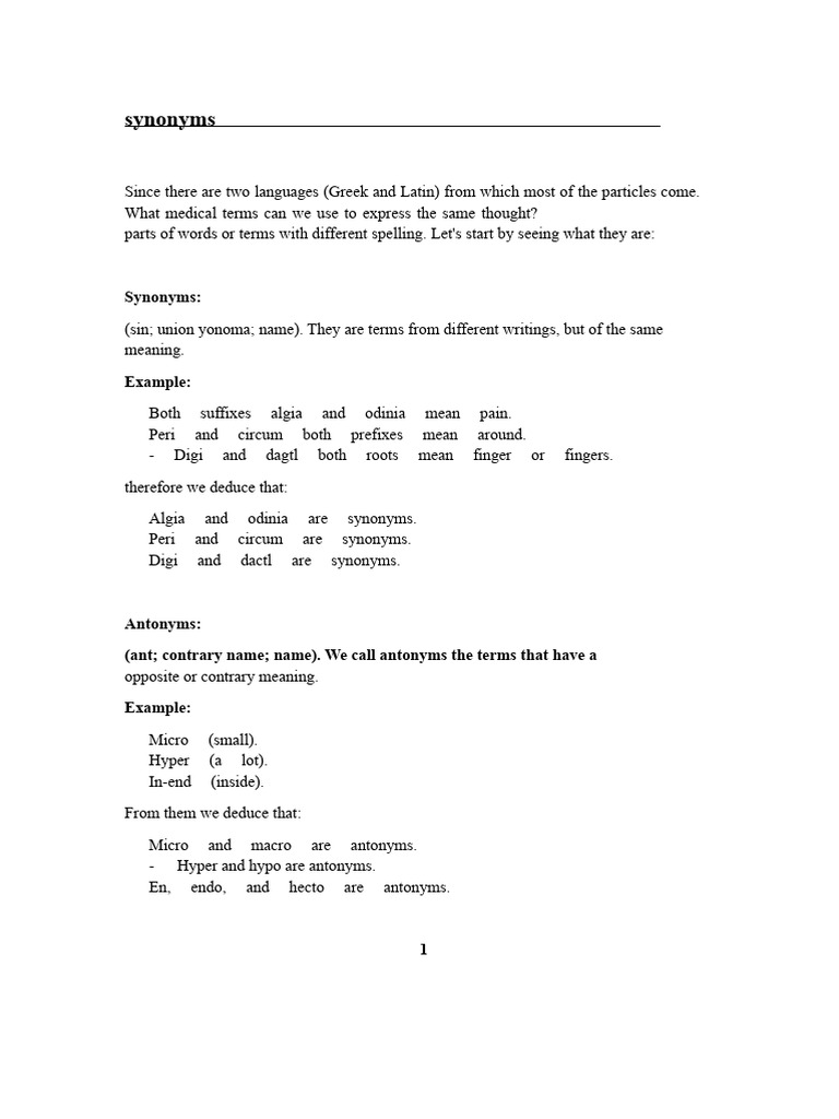 Synonyms of Medical Terms | PDF | Medical Specialties | Clinical Medicine