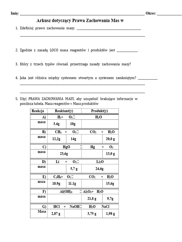 Prawo Zachowania Masy WKST | PDF