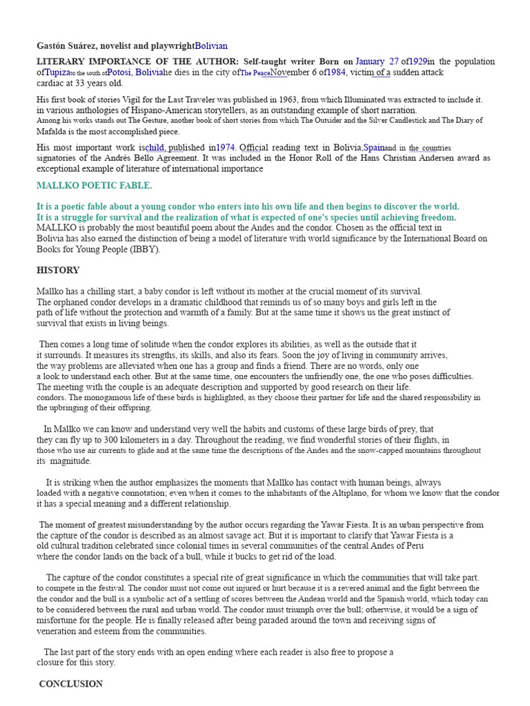 Literary Analysis Mallko | PDF