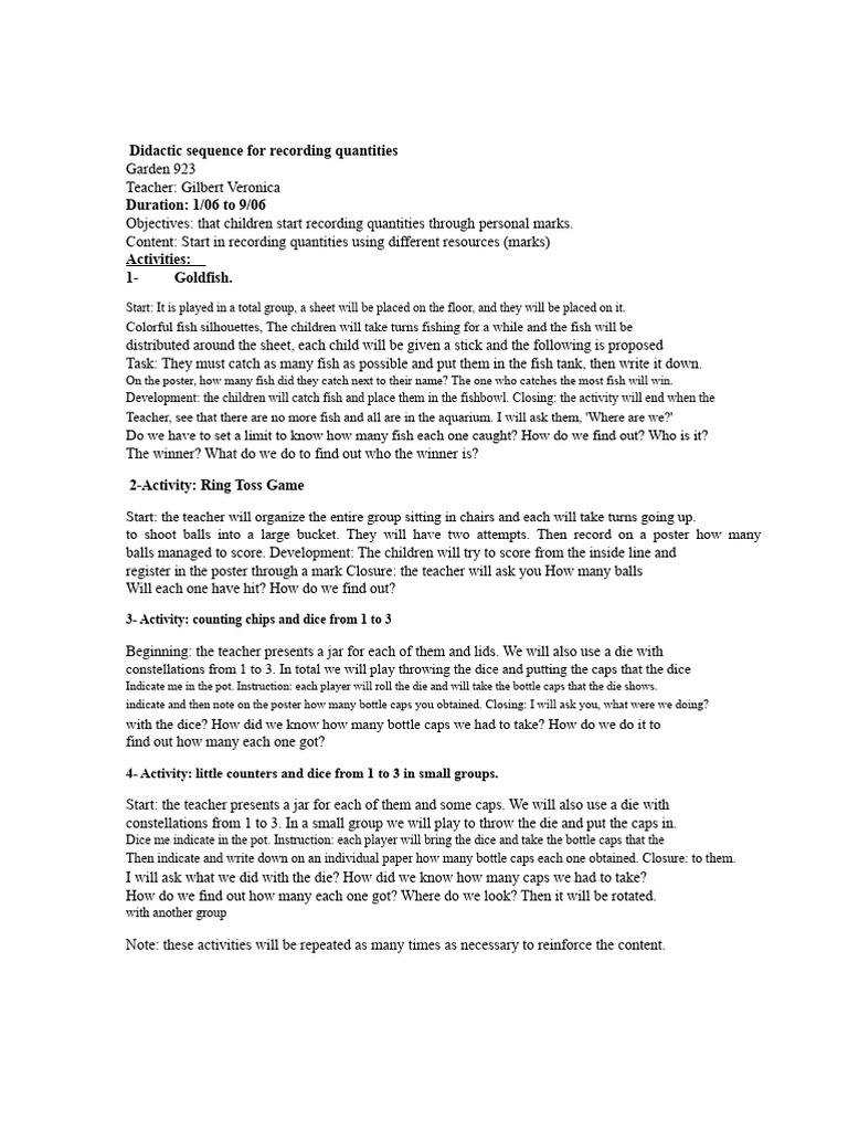 Didactic Sequence For Recording Quantities | PDF