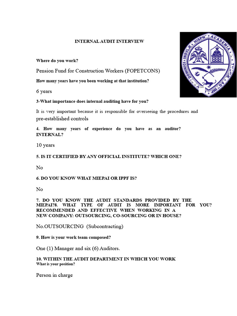 Internal Auditor Interview. | PDF | Internal Audit | Audit