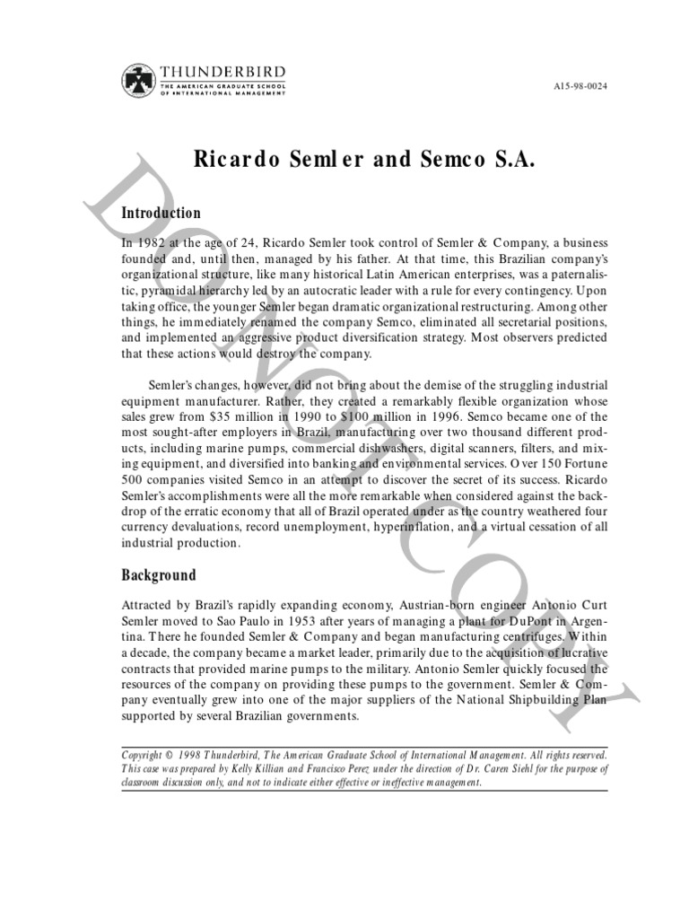 Ricardo Semler & Semco, Thunder Bird | PDF | Motivation | Motivational