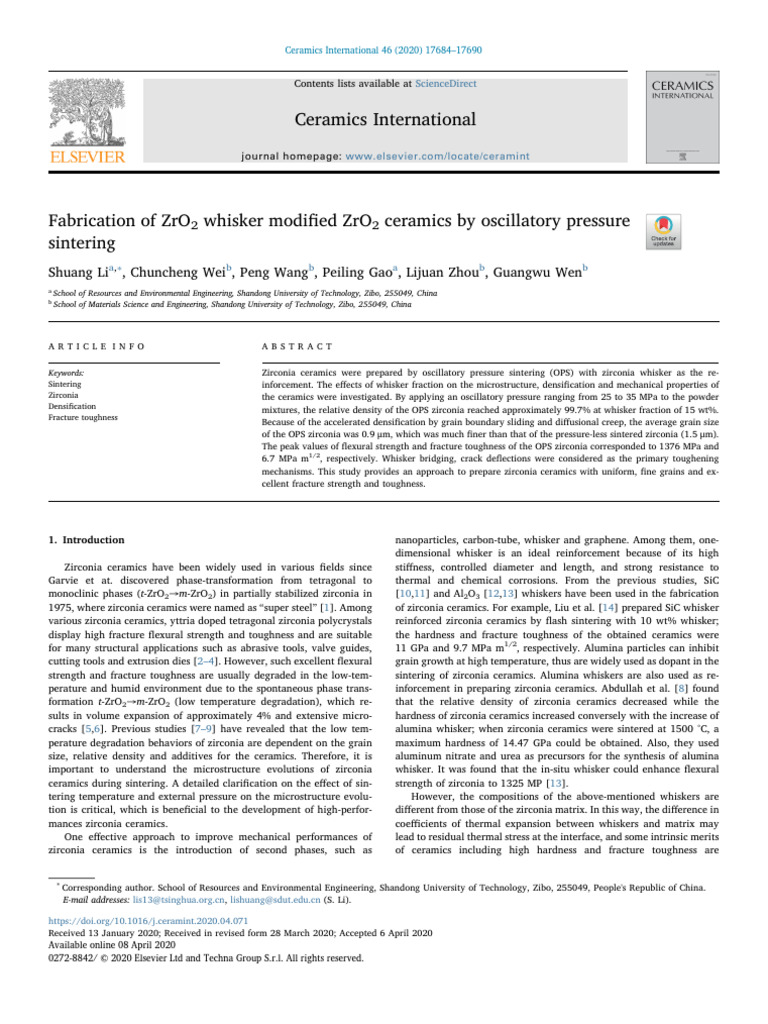 4 - Fabrication of ZrO2 Whisker Modified ZrO2 Ceramics by Oscillatory ...