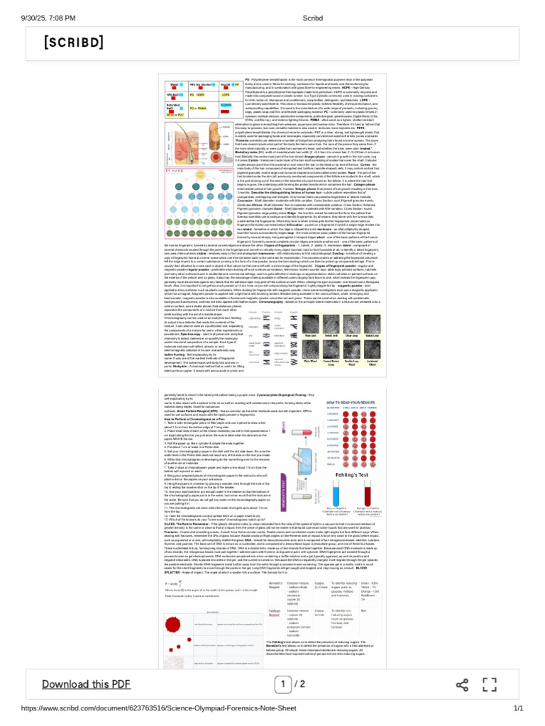 Science Olympiad - Forensics Note Sheet - PDF - Fingerprint - Gel ...