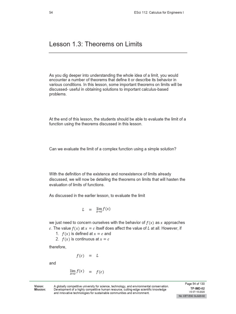 Lesson 1.1.3 Theorems of Limits | PDF | Function (Mathematics) | Mathematics