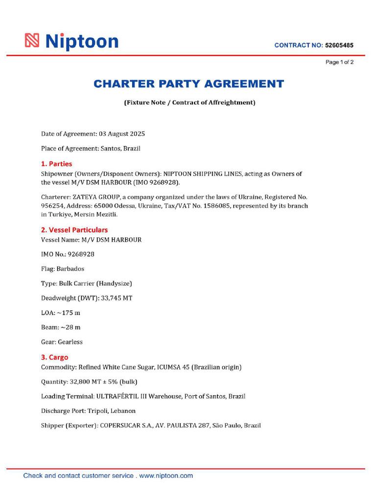 Charter Party Agreement | PDF