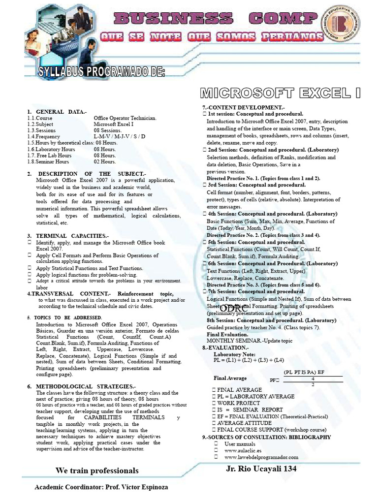 Excel I - II Syllabus | PDF | Microsoft Excel | Spreadsheet