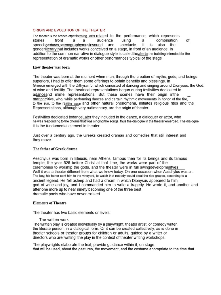 Origin and Evolution of Theater | PDF | Theatre | Aeschylus