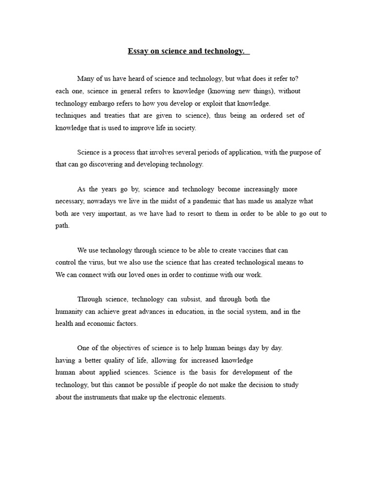 Essay On Science and Technology | PDF | Science | Knowledge