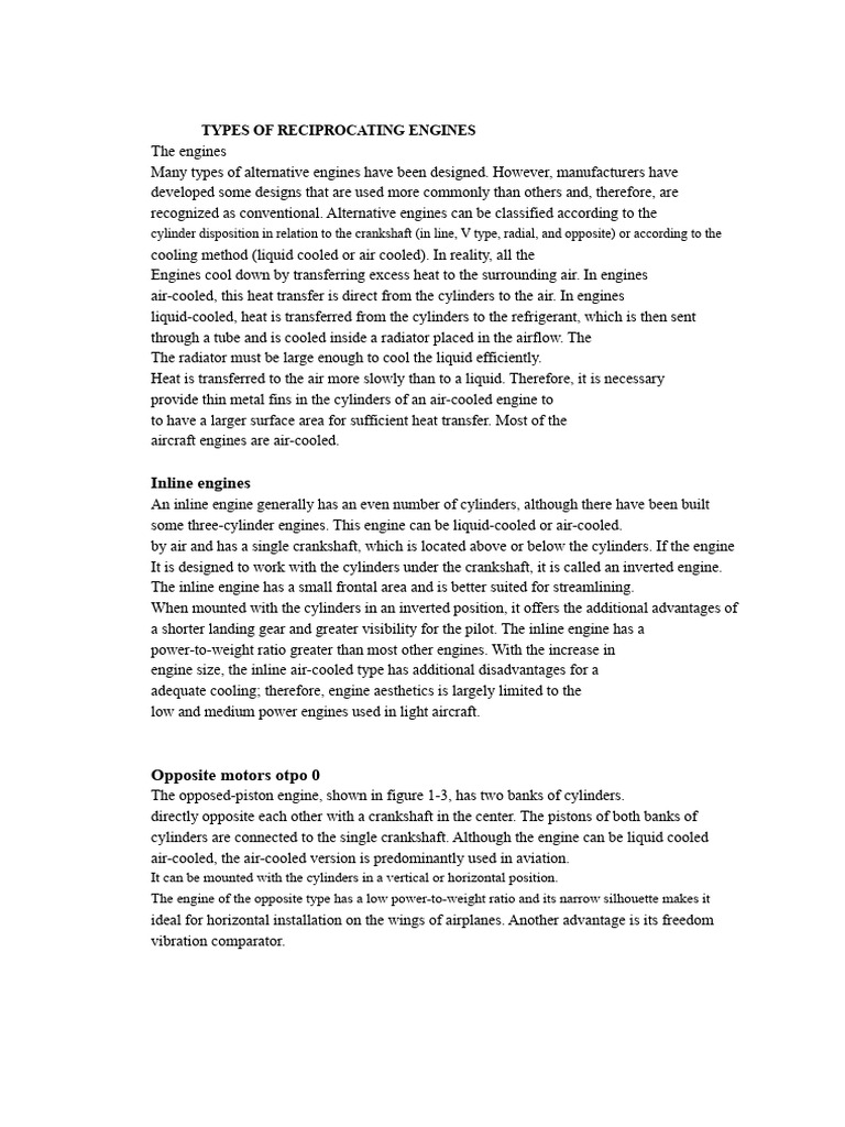 Types of Reciprocating Engines | PDF | Radiator | Vehicle Parts