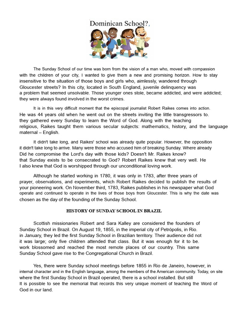 History and Importance of Sunday School | PDF | Sunday School | Jesus