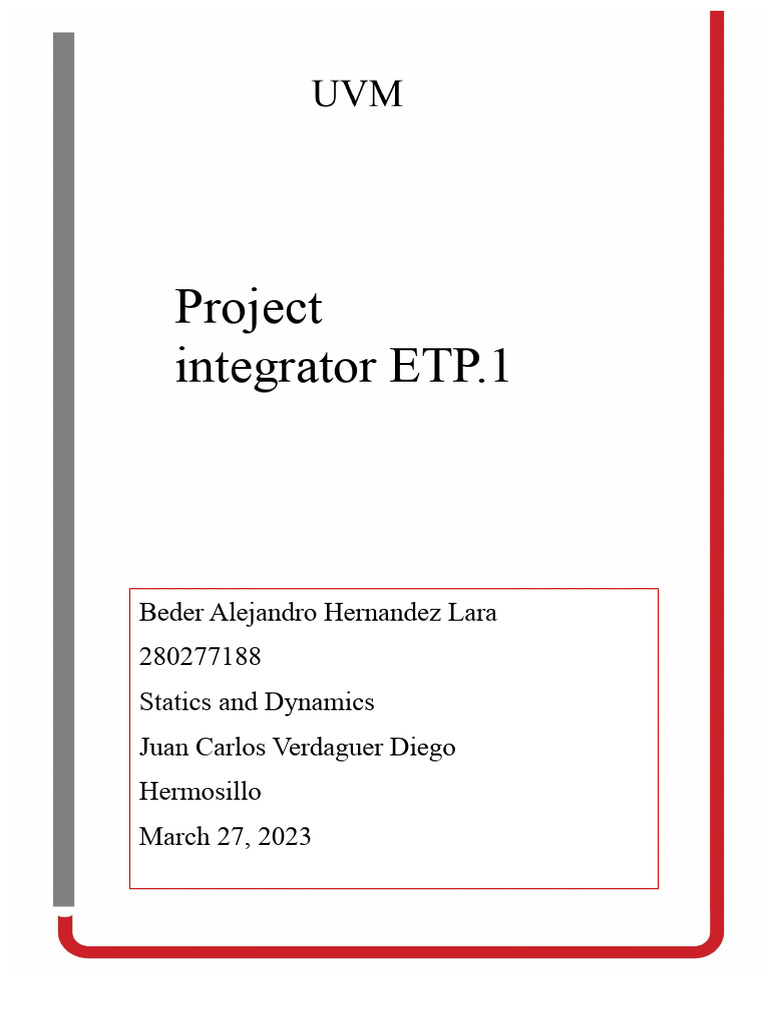 Integrating Project ETP1 Statics | PDF | Force | Engineering