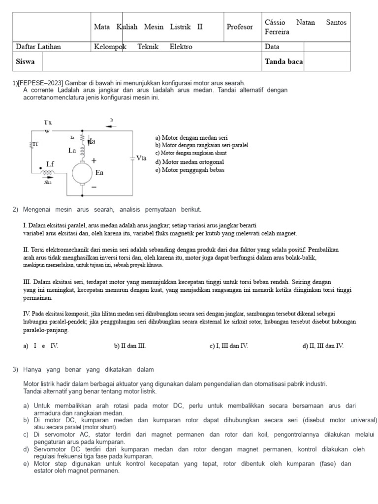 Latihan - Mesin Listrik - Mesin DC Dan Induksi | PDF