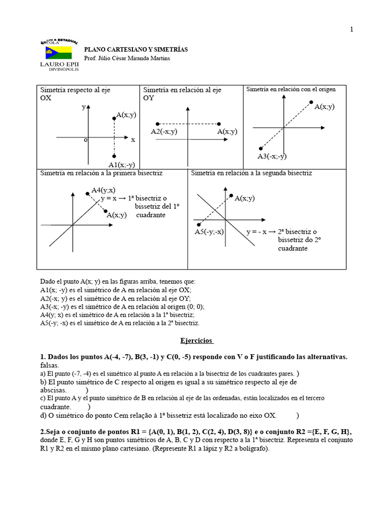 Simetrías en el Plano Cartesiano | PDF | Sistema de coordenadas ...