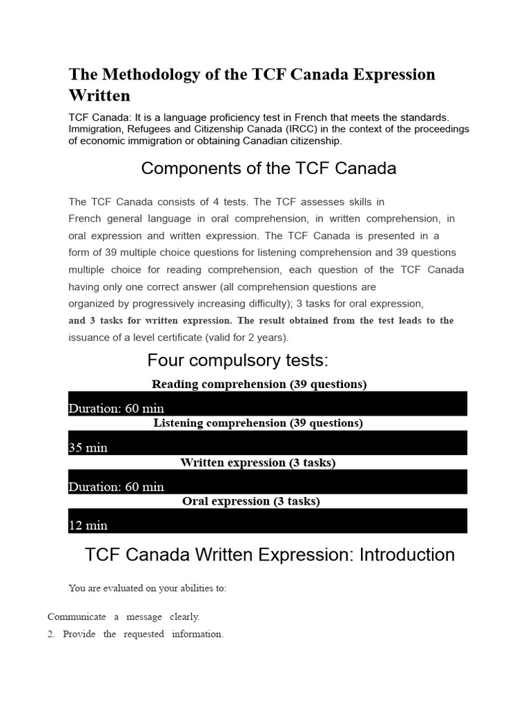 TCF Canada Written Expression Guide | PDF | Doping In Sport | Reading ...