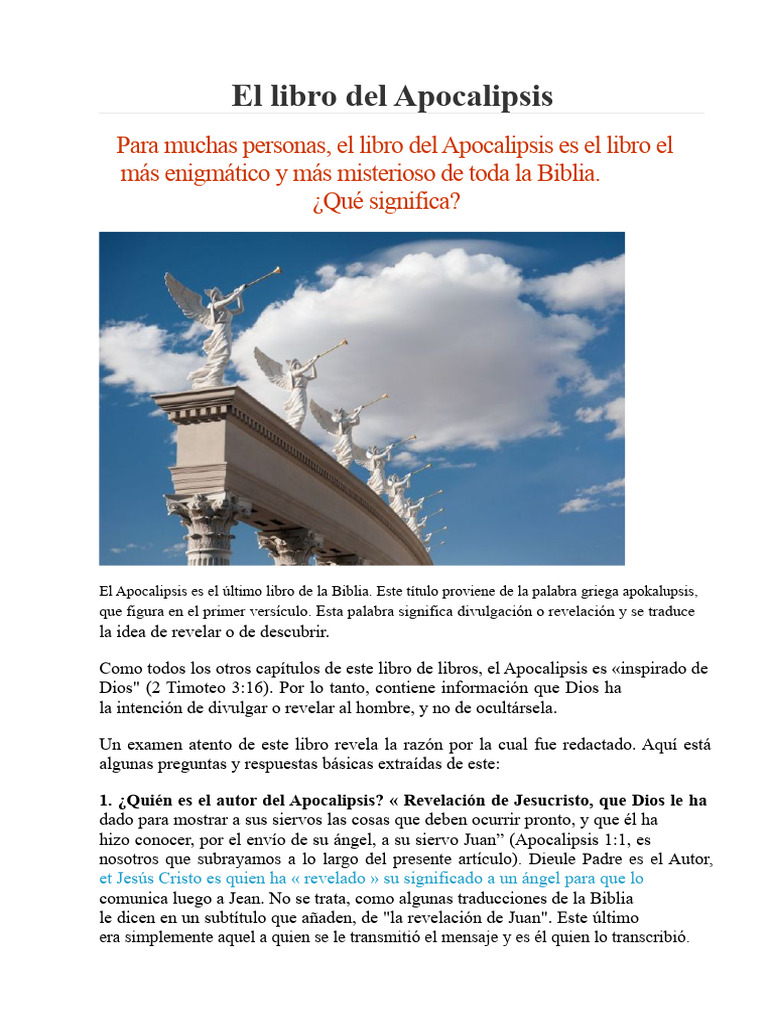 Revelación del Apocalipsis en la Biblia | PDF | Libro de revelación ...