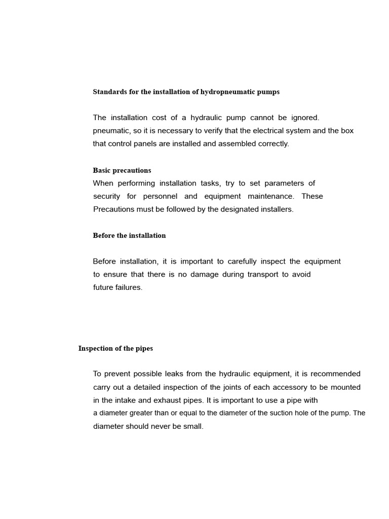 Complete Installation of Hydropneumatic Pumps | PDF | Pump | Pressure ...