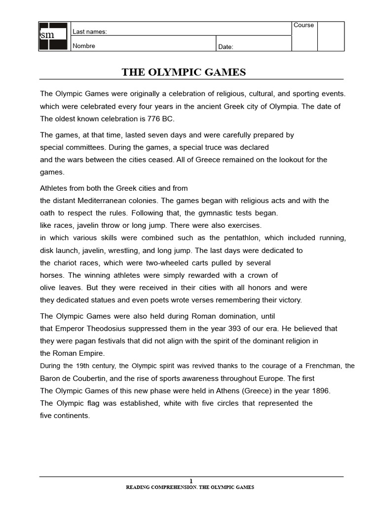 Olympic Games Reading Challenge | PDF | Classical Antiquity
