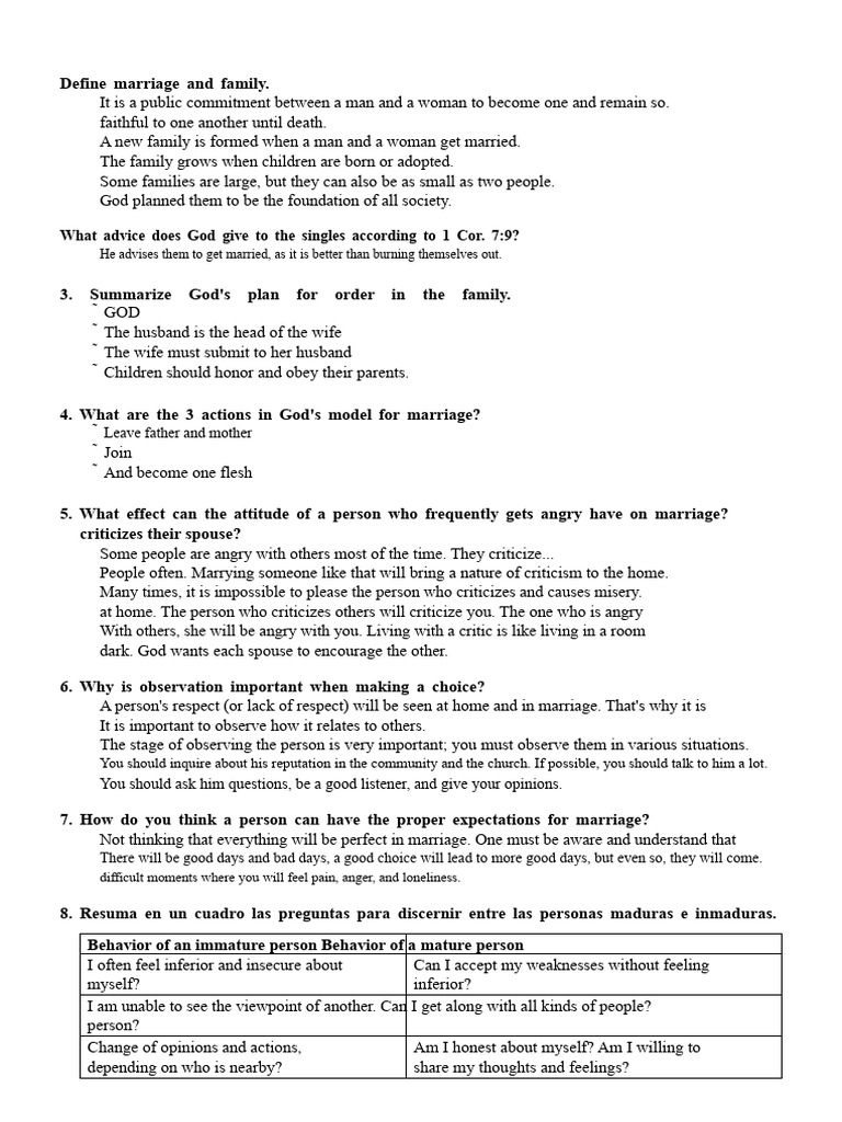 Marriage and Family Questionnaire | PDF | Marriage | Communication