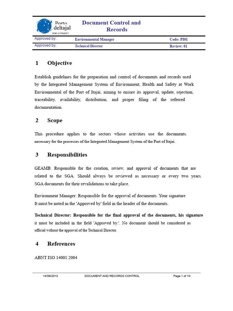 Document and Record Control Procedure | PDF | Document | Scope ...