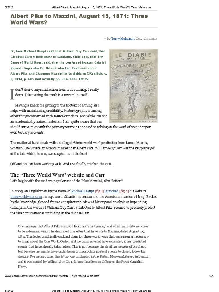 Albert Pike To Mazzini, August 15, 1871 - Three World Wars - Terry ...